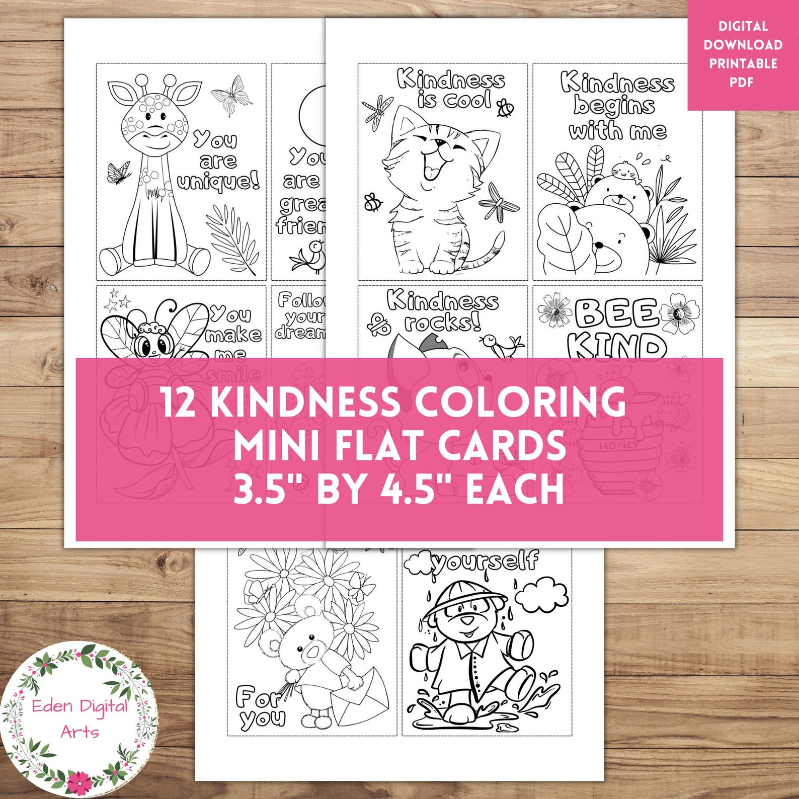 Kindness Mini Coloring Cards for Kids Cute Animal Friendship Quote ...