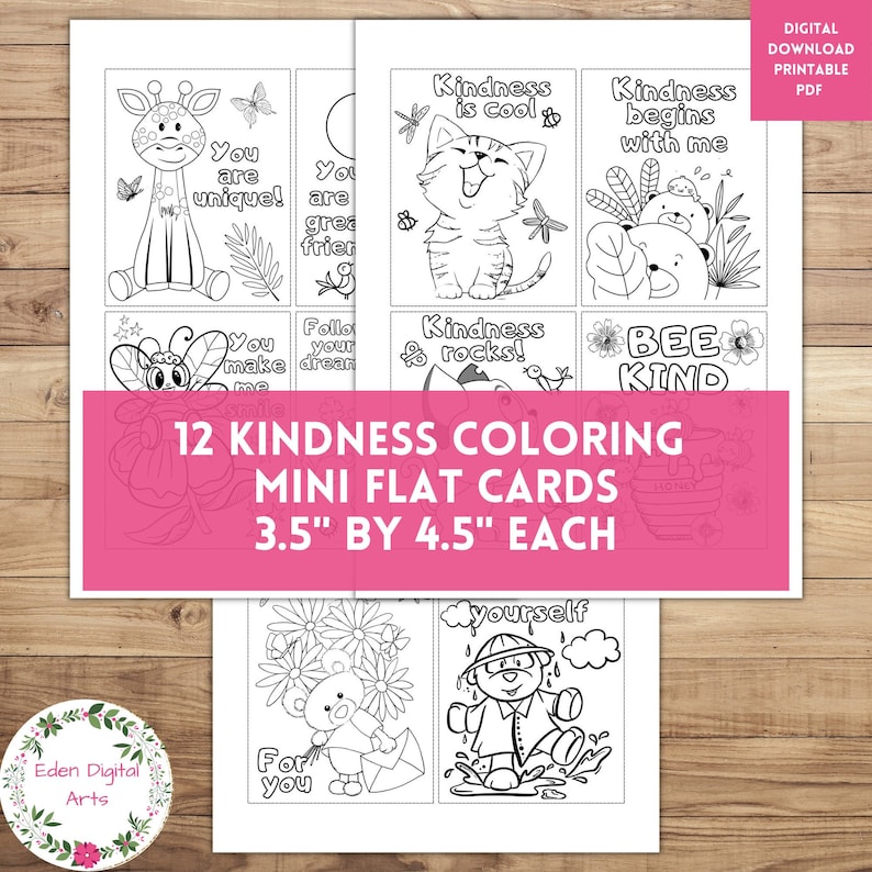 Kindness Mini Coloring Cards for Kids Cute Animal Friendship Quote ...