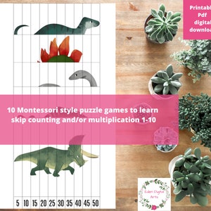Dinosaurs Skip Counting Puzzle Games Printable Montessori Educational ...