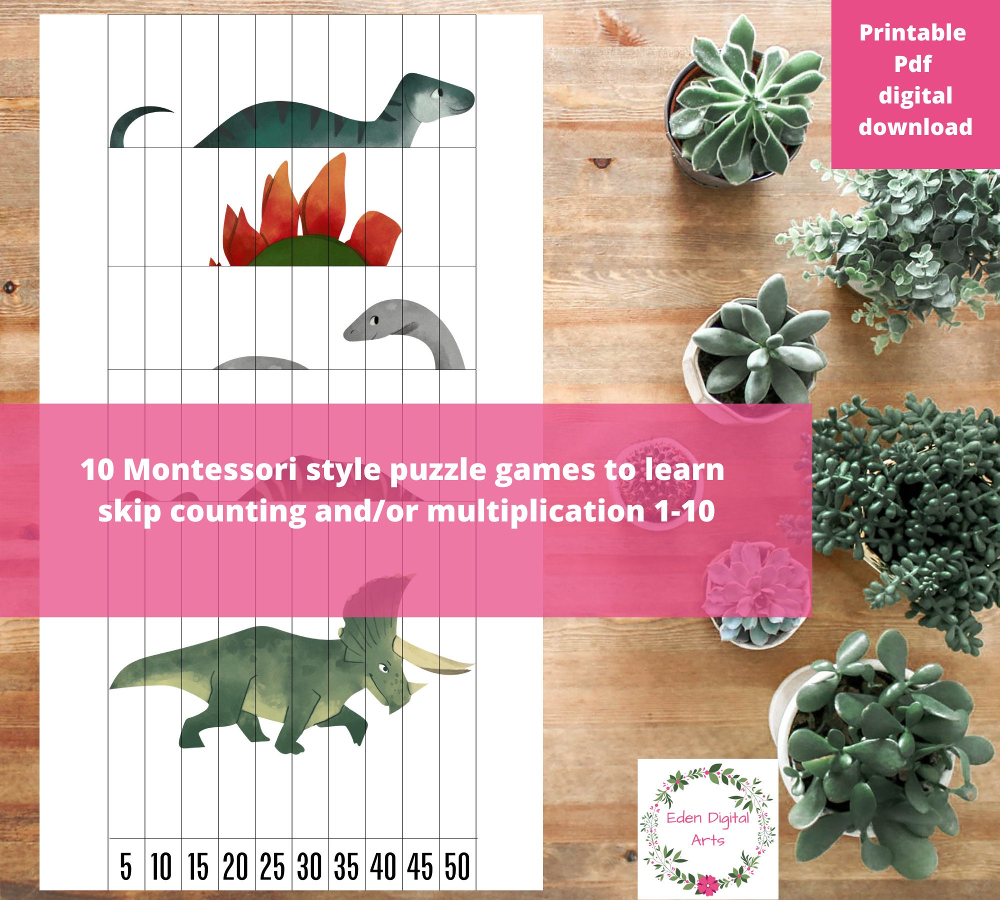 Dinosaurs Skip Counting Puzzle Games Printable Montessori | Etsy
