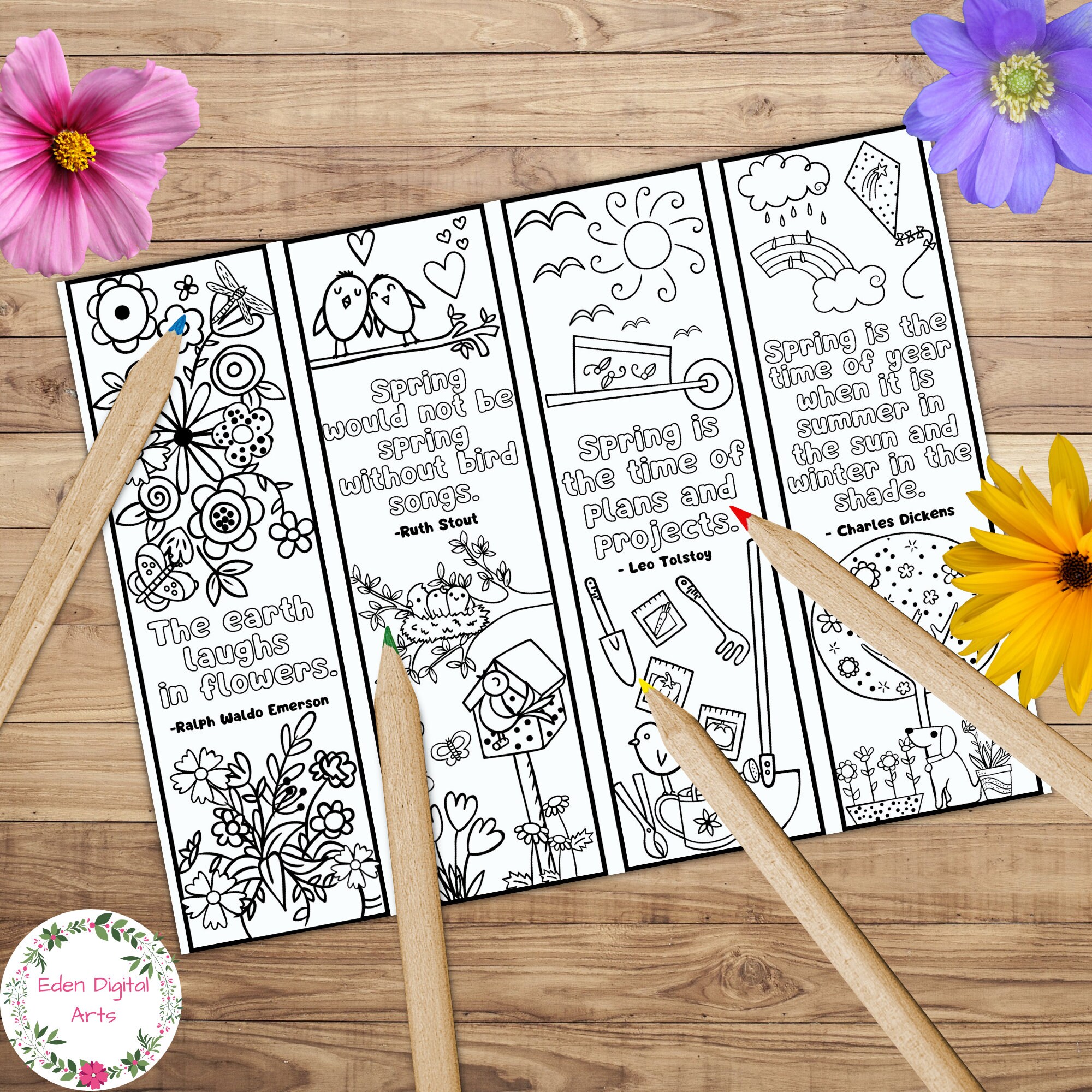Literary Spring Quotes Coloring Bookmarks Classroom Activity DIY Cards ...