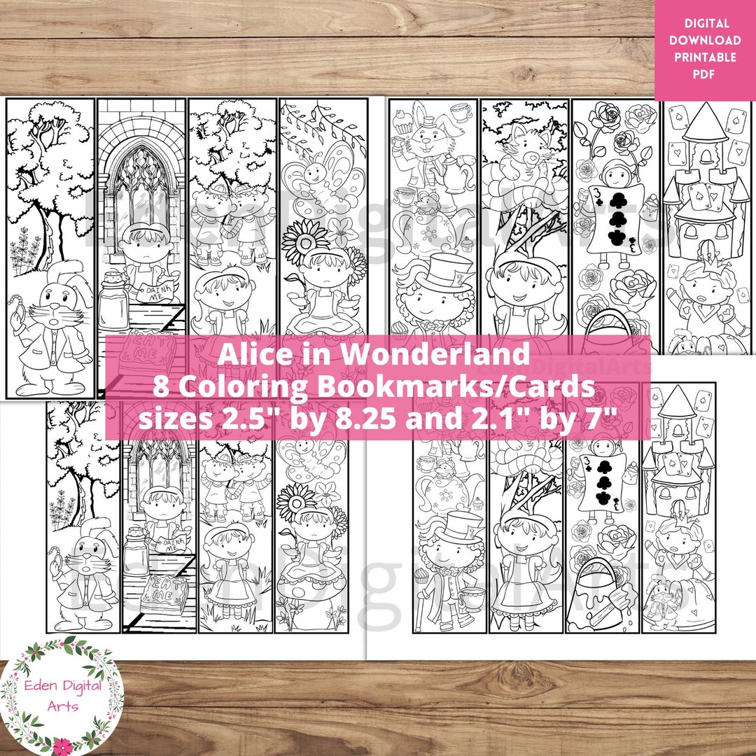 Alice in Wonderland Coloring Bookmarks Tea Party Favors Book Club ...