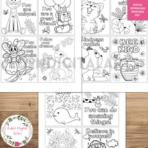 Kindness Mini Coloring Cards for Kids Cute Animal Friendship Quote ...