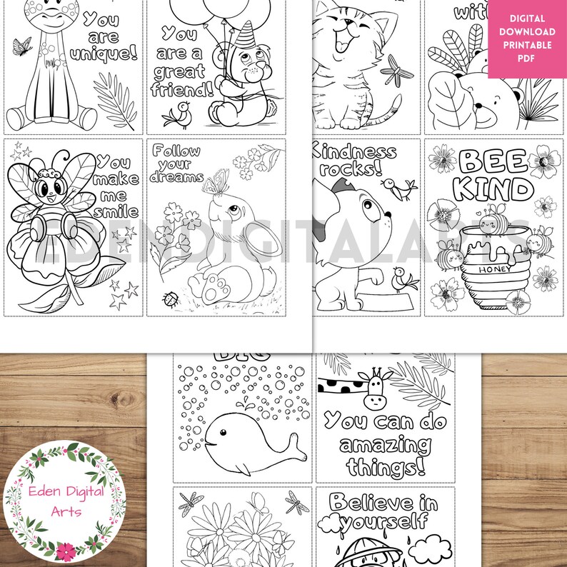 Kindness Mini Coloring Cards for Kids Cute Animals and Kind - Etsy