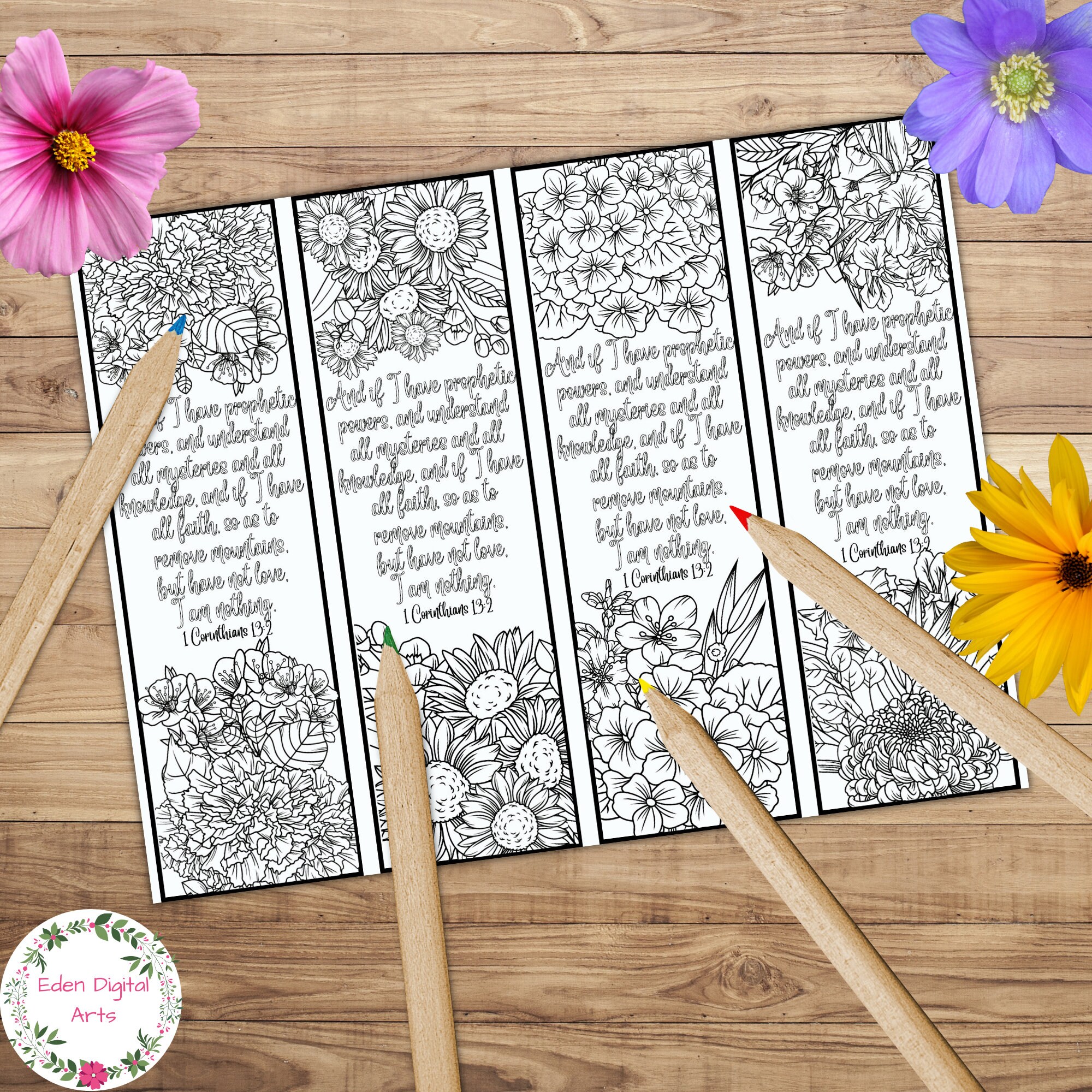 Love Bible Verse Coloring Bookmarks 1 Corinthians 13 - Etsy