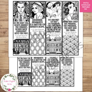 Great Gatsby F S Fitzgerald Quotes Coloring Bookmarks Book Club ...