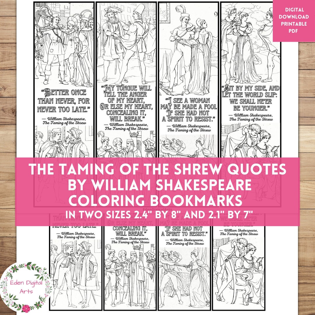 Shakespeare Quotes Coloring Bookmarks, Taming of the Shrew Play ...