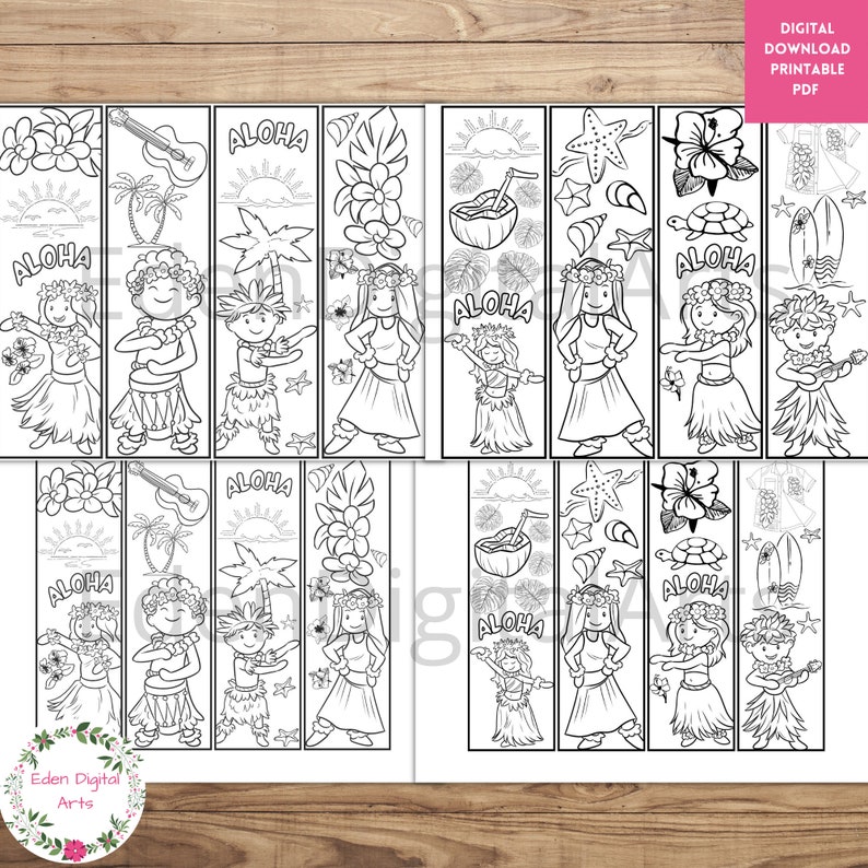 Hawaiian Tropical Luau Party Coloring Bookmarks Hula Dancers - Etsy