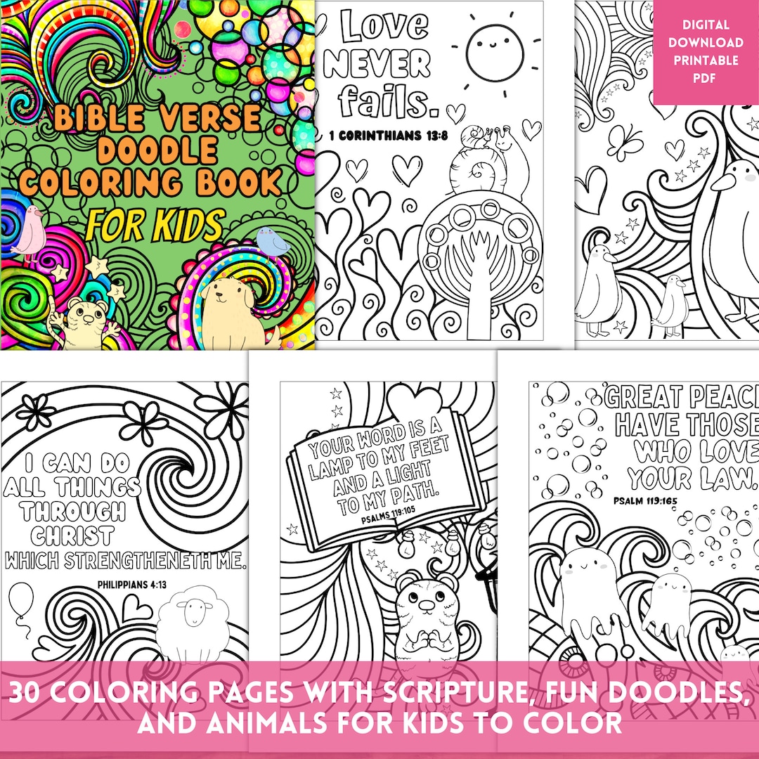 Fun Bible Verse Doodle Coloring Pages for Kids, Christian Scripture and ...