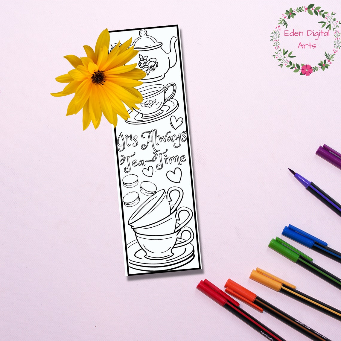 Tea Time Coloring Bookmarks Cards Alice's Adventures Tea | Etsy
