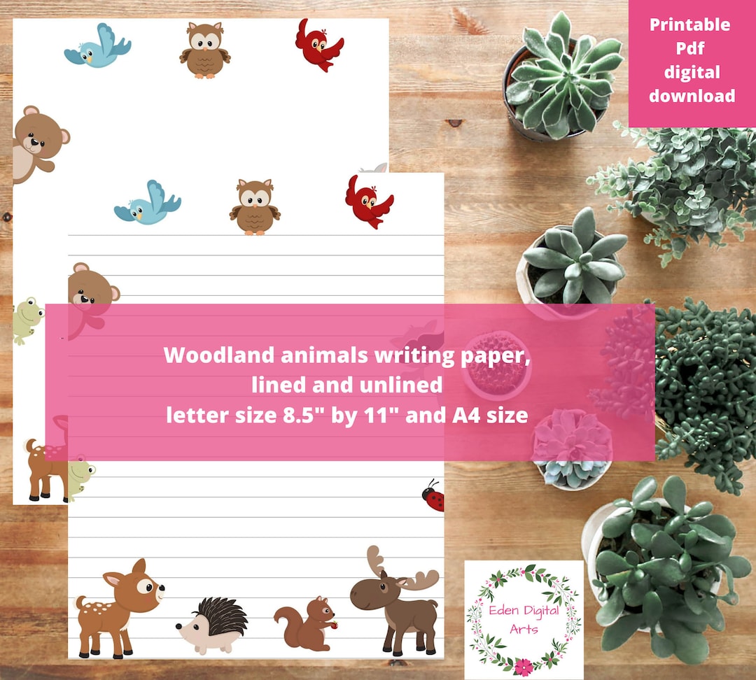 Birds Animals Writing Paper Printable Stationary for Kids Lined Unlined ...