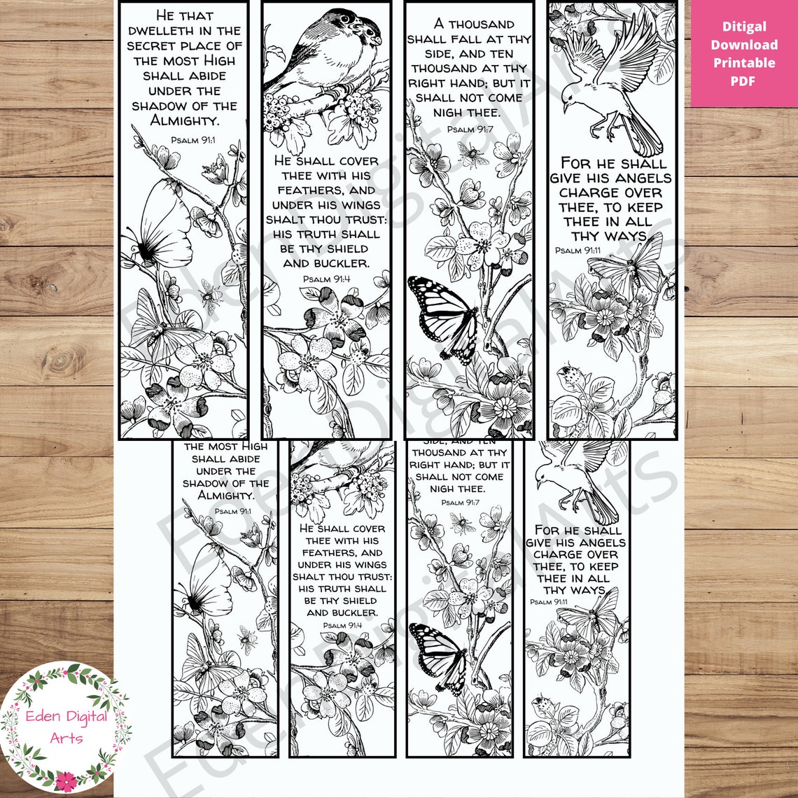 Psalm 91 KJV Bible Verse Coloring Bookmarks Birds Floral | Etsy