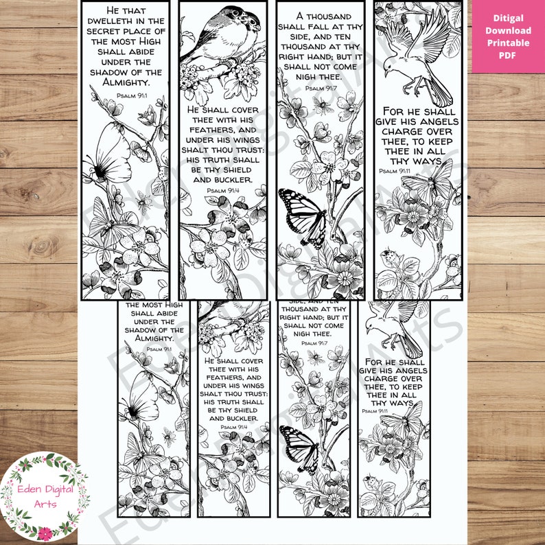 Psalm 91 KJV Bible Verse Coloring Bookmarks Birds Floral | Etsy