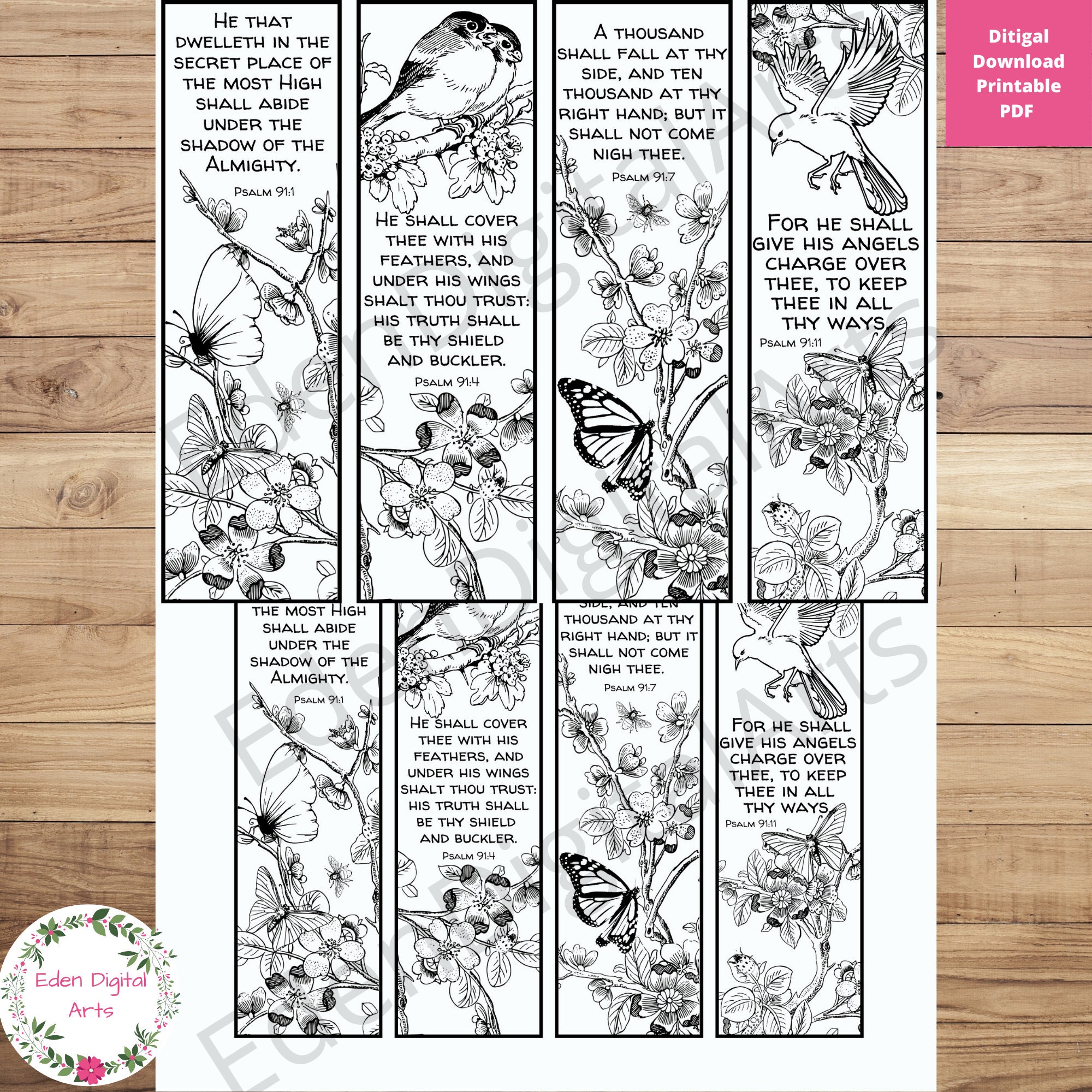 Psalm 91 KJV Bible Verse Coloring Bookmarks Birds Floral | Etsy Canada