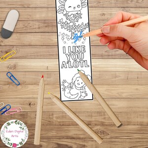 Cute Axolotl Pun Bookmarks to Color Kids Party Favors Classroom ...