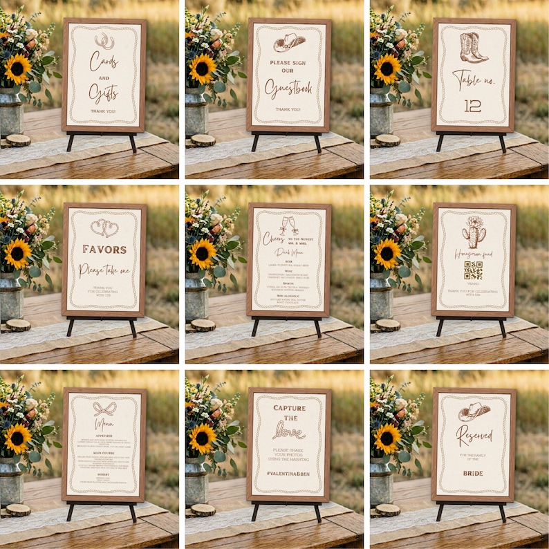 Western Wedding Signs Canva Editable Templates Country Barn Wedding ...