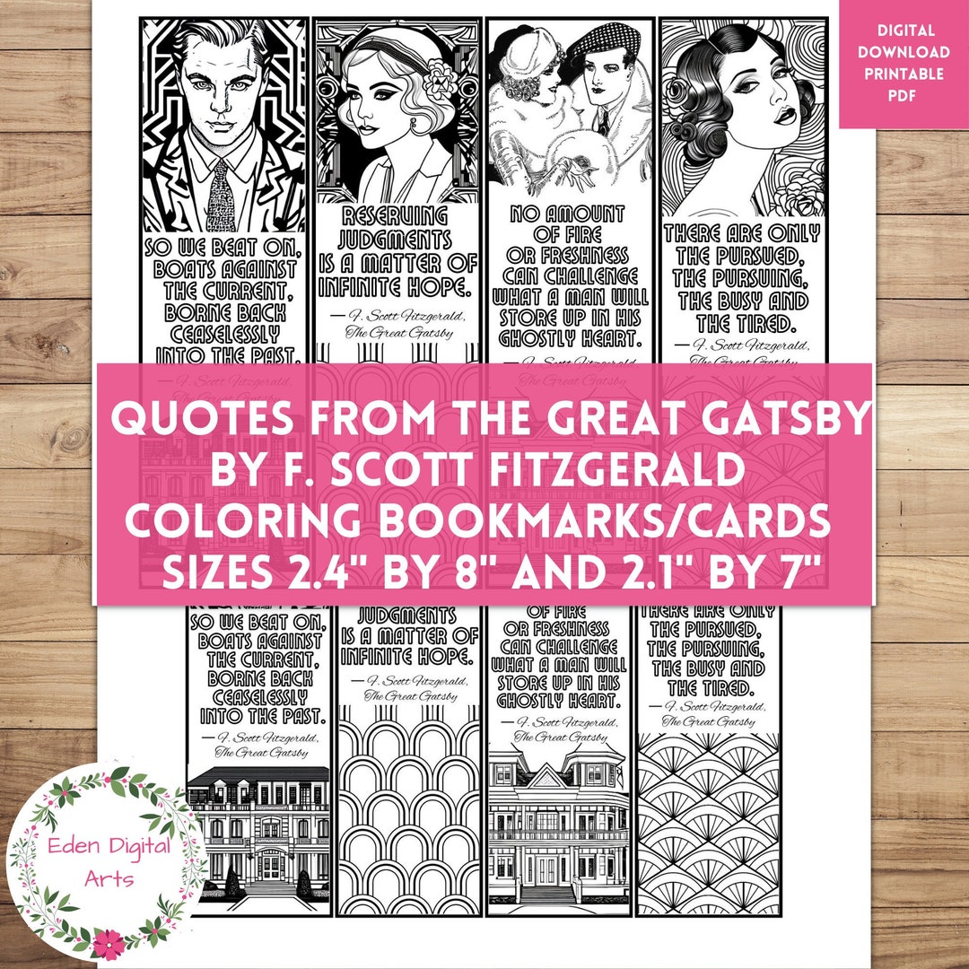 Great Gatsby F S Fitzgerald Quotes Coloring Bookmarks Book Club ...