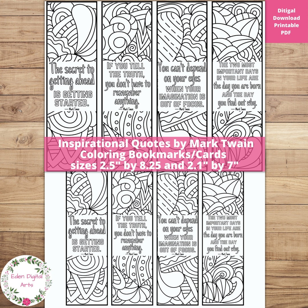 Mark Twain Quotes Doodle Coloring Bookmarks Inspirational - Etsy