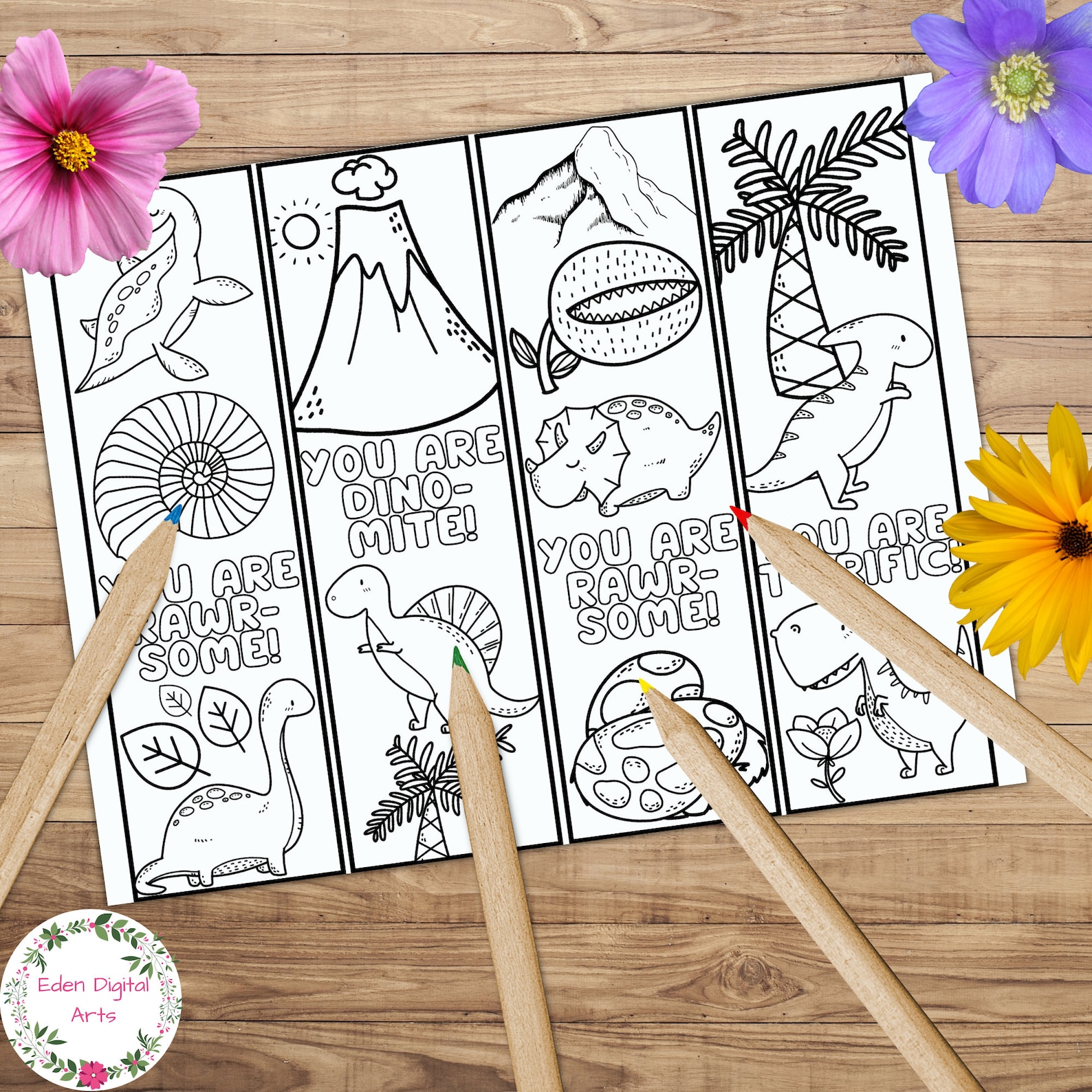 Cute Dinosaur Puns Coloring Bookmarks for Kids Encouraging - Etsy