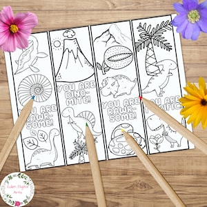Cute Dinosaur Puns Coloring Bookmarks for Kids Party Favors Acts of ...