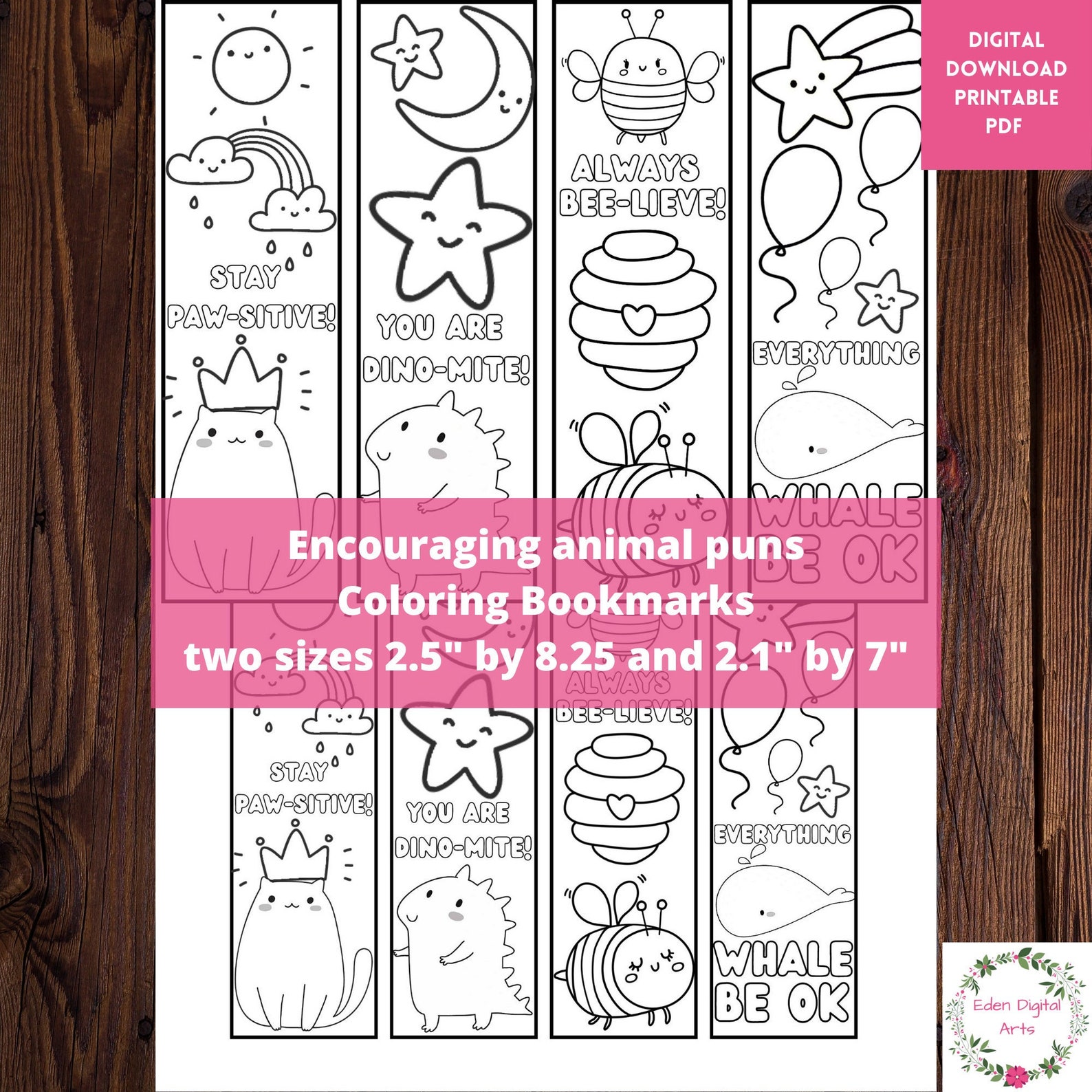 Coloring Bookmarks for Kids Encouraging Animal Puns Cute - Etsy