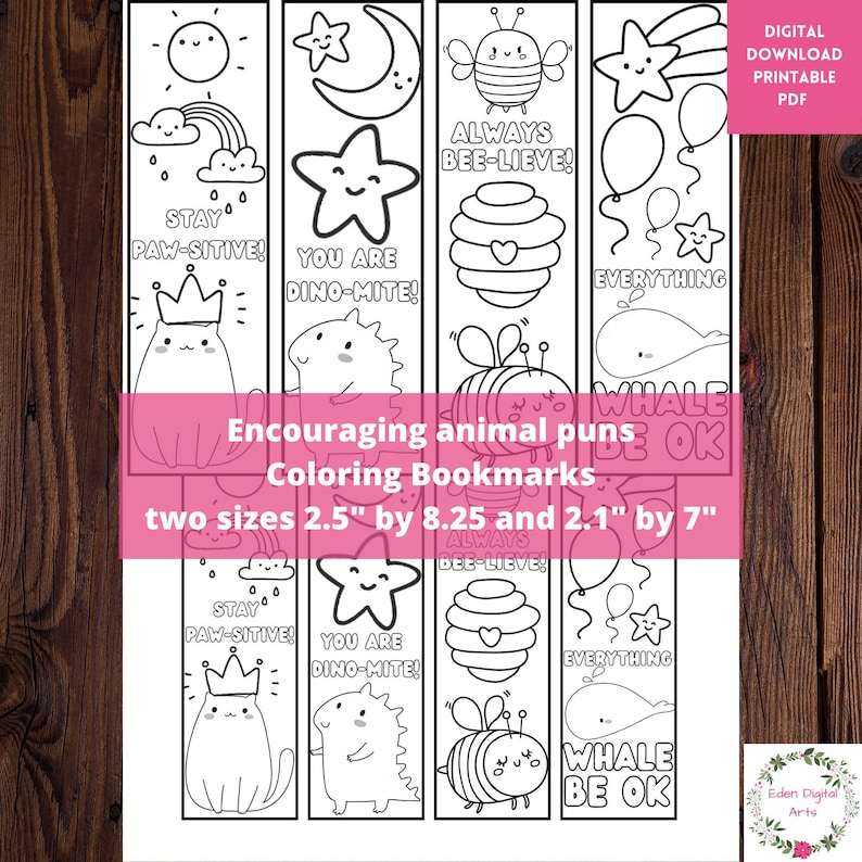 Coloring Bookmarks for Kids Encouraging Animal Puns Cute - Etsy