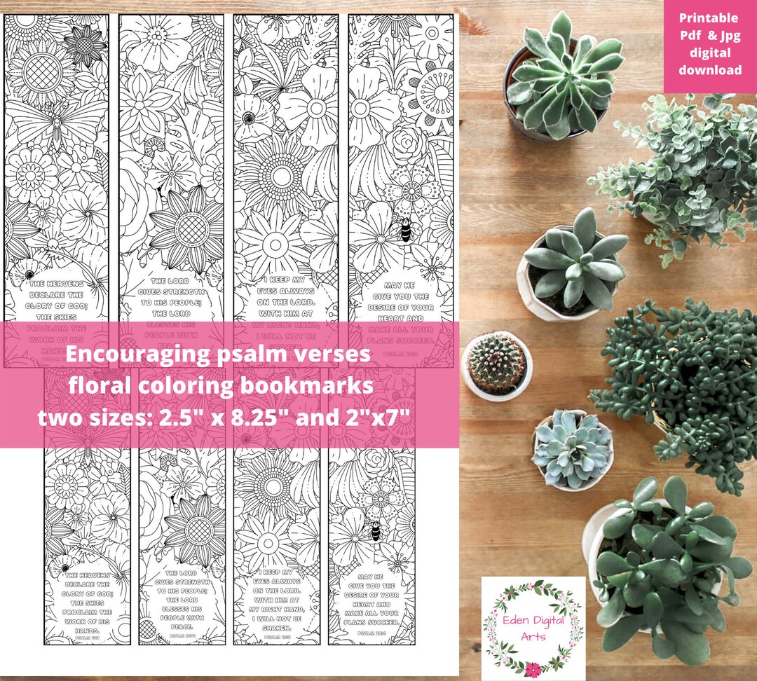 Floral Psalms Bible Verse Coloring Bookmarks, Scripture Christian ...