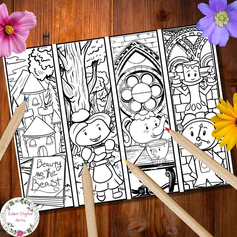 Beauty and the Beast Coloring Bookmarks for Kids Literary Book Club ...