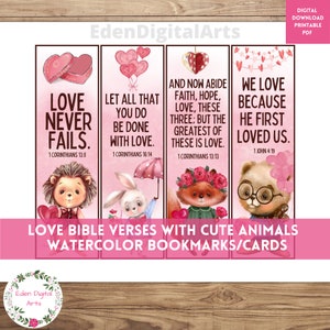 Love Bible Verses Bookmarks for Kids, Cute Watercolor Woodland Animals ...