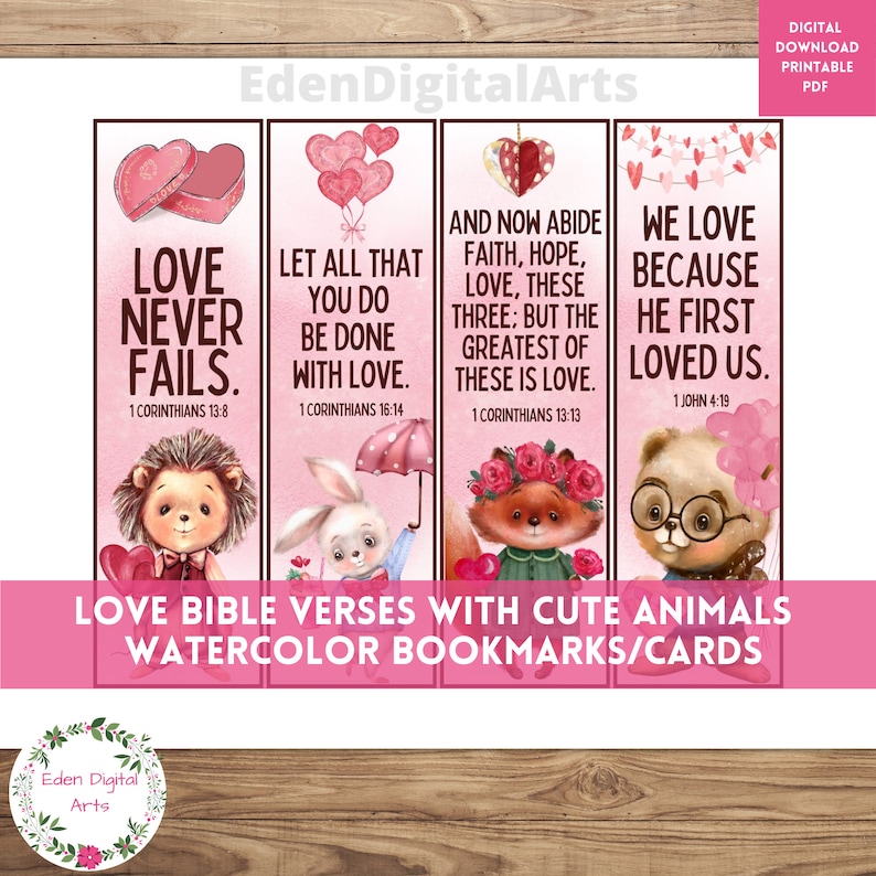 Love Bible Verses Bookmarks for Kids Cute Watercolor Woodland - Etsy