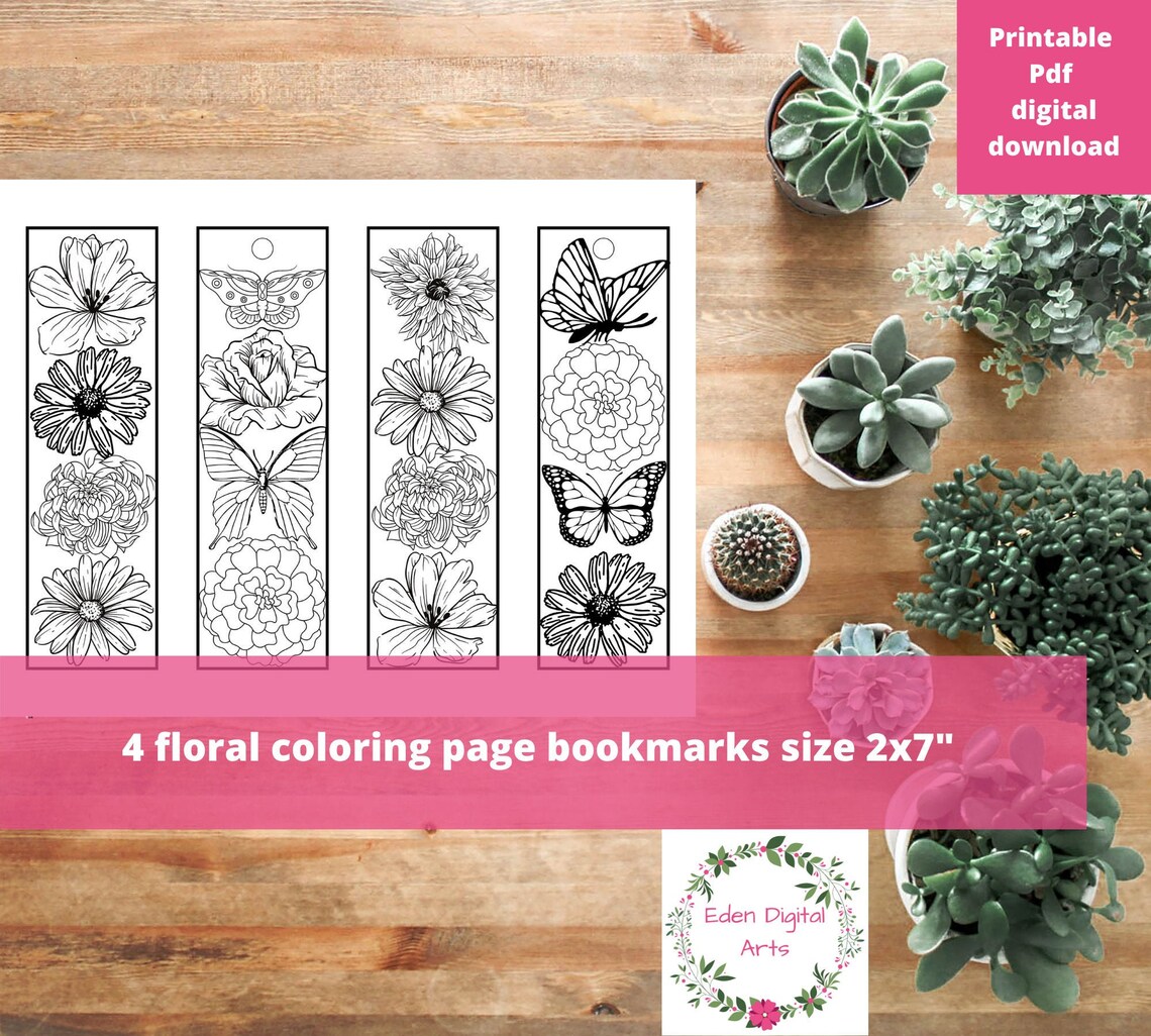 Floral Botanical Color Your Bookmarks Printable Flowers - Etsy