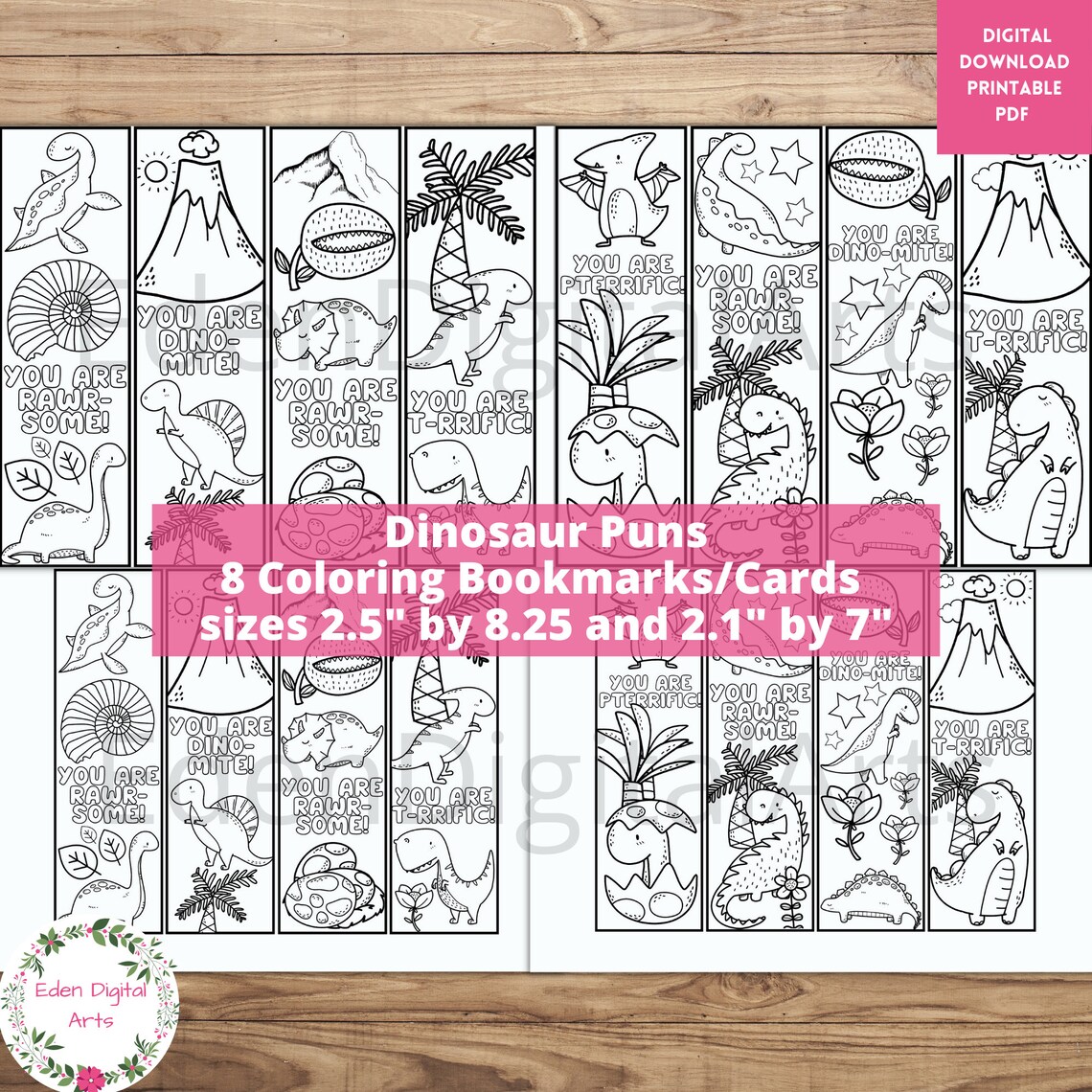 Cute Dinosaur Puns Coloring Bookmarks for Kids Encouraging - Etsy
