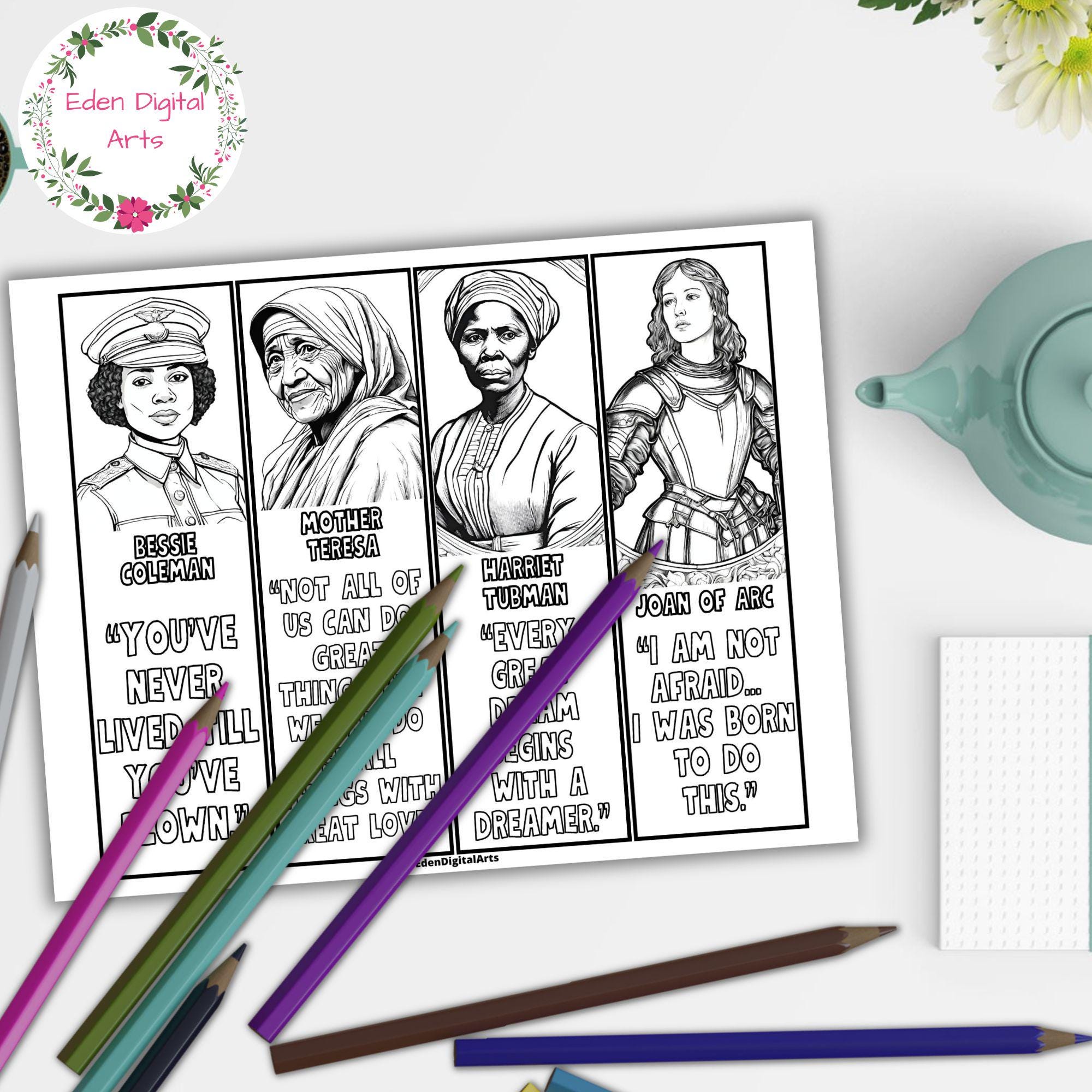 24 Important Women in History Quotes Coloring Bookmarks Social Studies ...