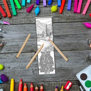 John 3 16 Bible Verse Coloring Bookmarks Nature Landscapes Scripture ...