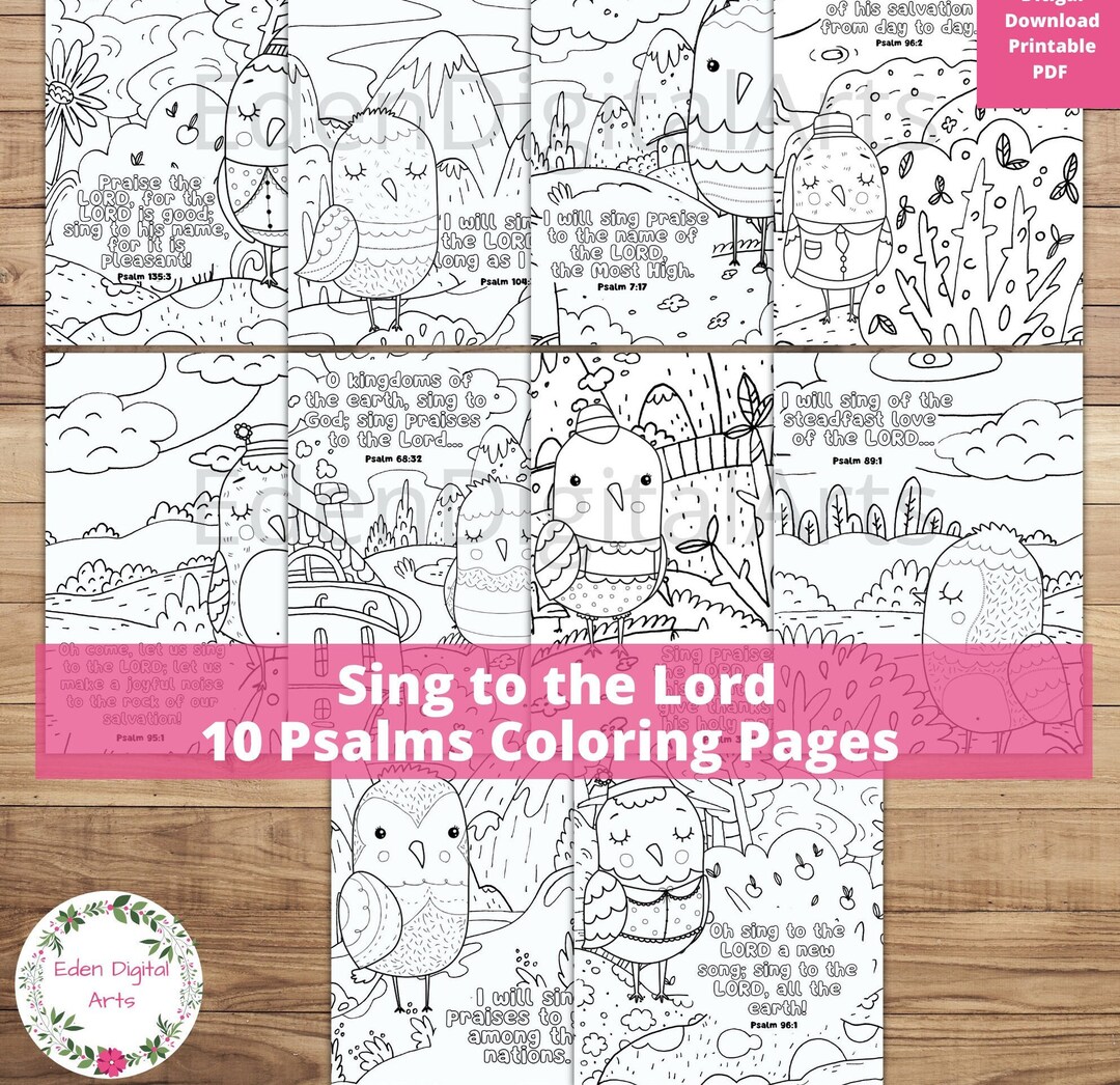 Psalms Bible Verses Doodle Coloring Pages With Cute Birds in the Garden ...