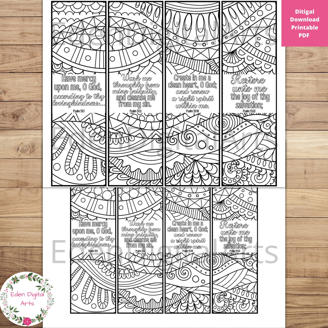 Psalm 51 Coloring Bible Verse Bookmarks KJV Scripture Prayer | Etsy