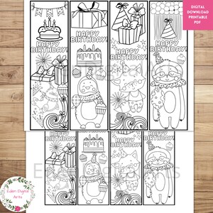 Happy Birthday Party Coloring Bookmarks for Kids, Cute Animals & Decor ...