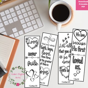 Color Your Bookmarks Love Bible Verses, DIY Christian Valentines ...