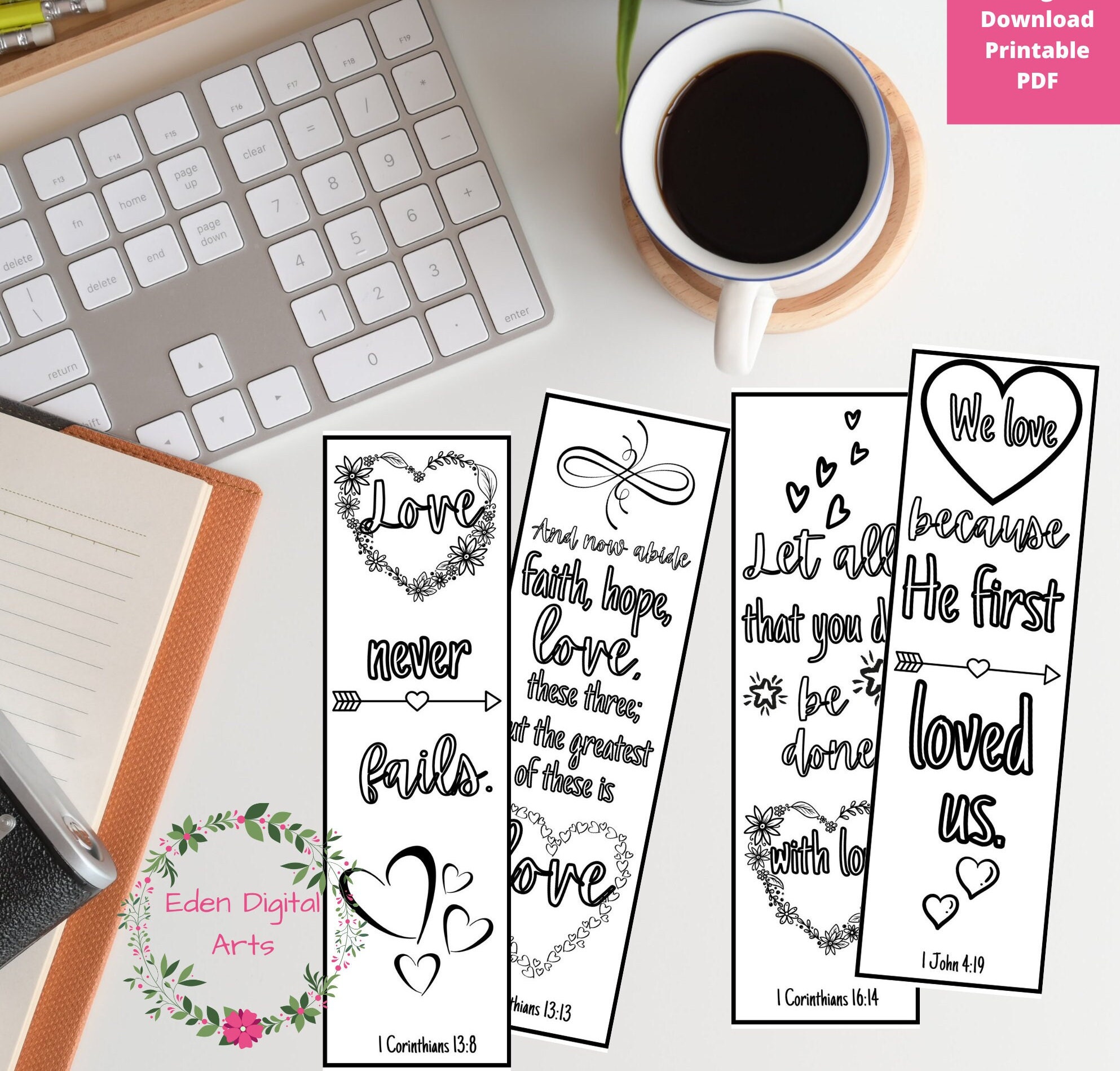 Color Your Bookmarks Love Bible Verses DIY Christian Valentines ...