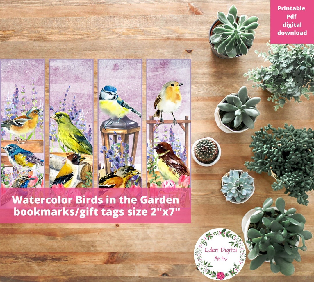 Garden Birds Bookmarks, Birdwatcher DIY Gift Tags Watercolor Painted ...