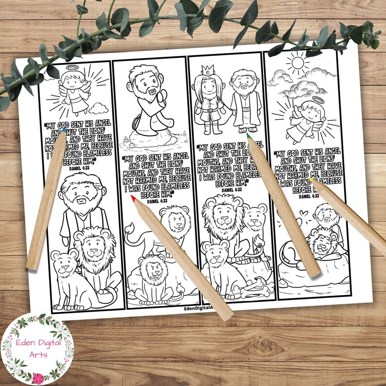 Daniel in the Lions Den Story Bible Verse Coloring Bookmarks for Kids ...