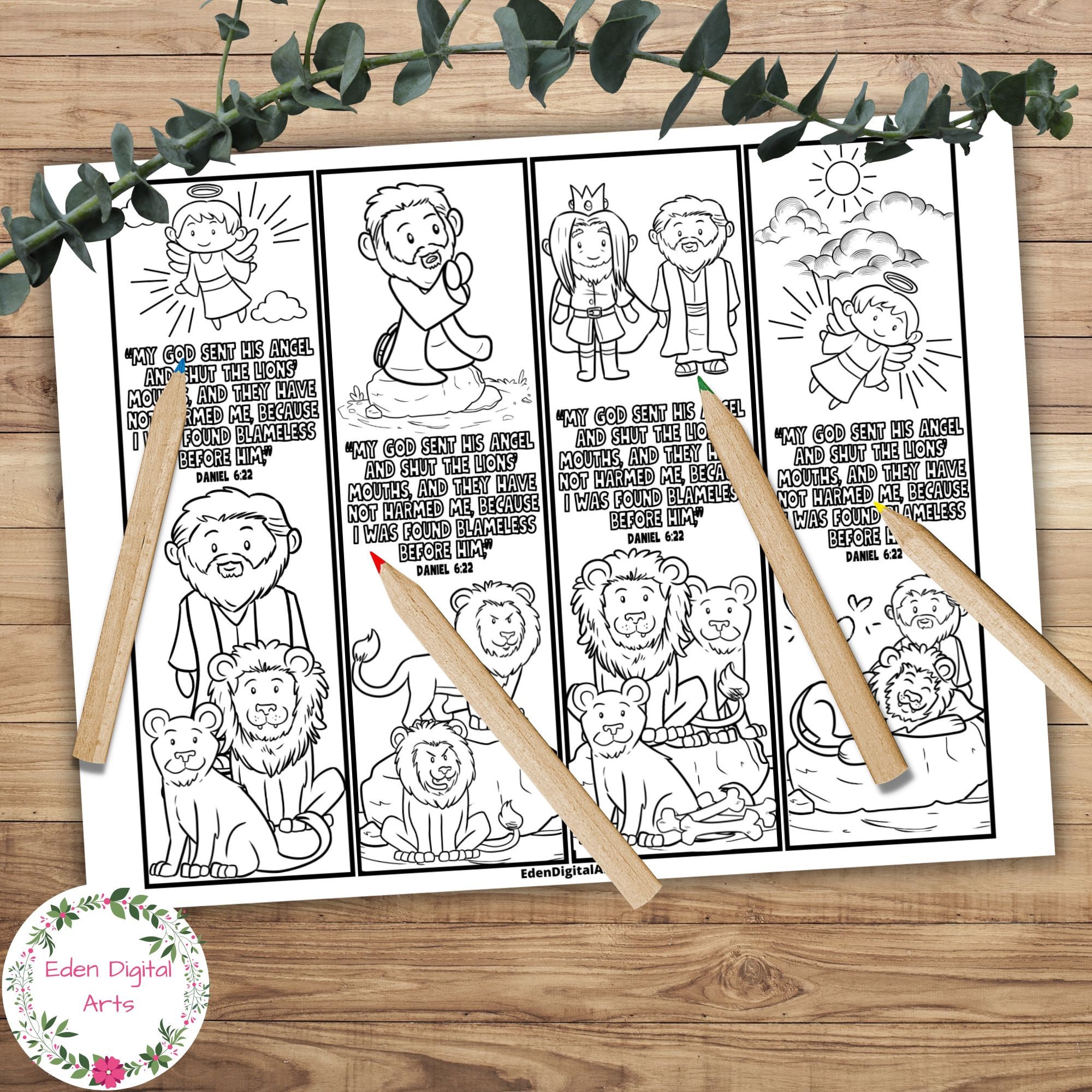 Daniel in the Lions Den Story Bible Verse Coloring Bookmarks for Kids ...