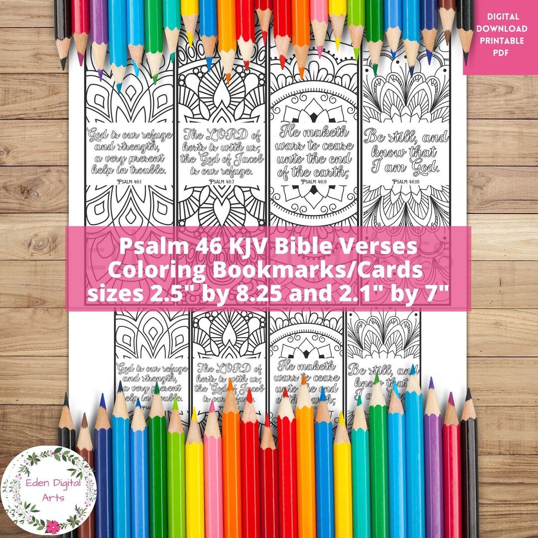 Psalm 46 Coloring Bible Verse Bookmarks, KJV Scripture God is Our ...