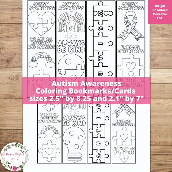 Autism Awareness Coloring Bookmarks for Kids Acceptance & | Etsy