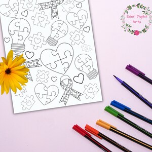 Autism Acceptance Support Love 20 Coloring Pages, Autistic Kids Parents ...