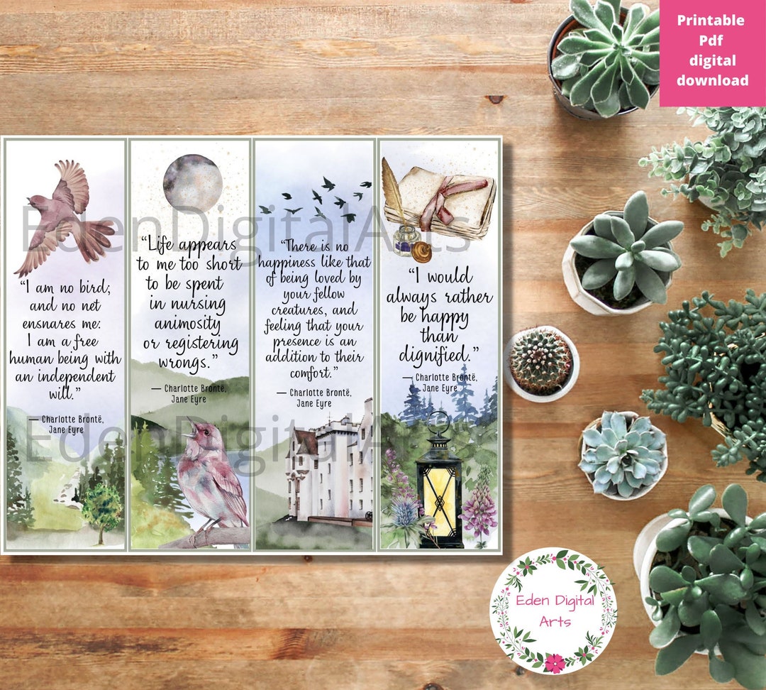 Jane Eyre Quotes Bookmarks Watercolor Charlotte Bronte Novel Fan ...