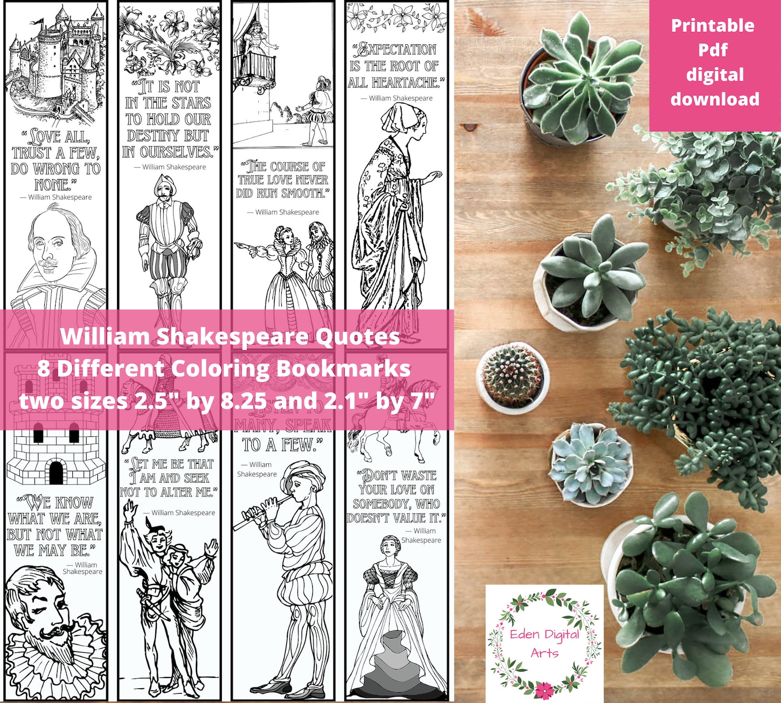 Shakespeare Quotes 8 Coloring Bookmarks Literary DIY Gift - Etsy