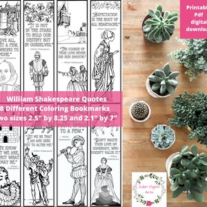Shakespeare Quotes 8 Coloring Bookmarks, Literary DIY Gift Tag, Novel ...