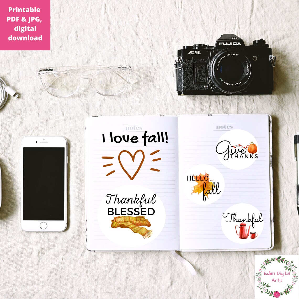 Thankful Fall Quotes Stickers Print & Cut Cozy Autumn Leaves - Etsy