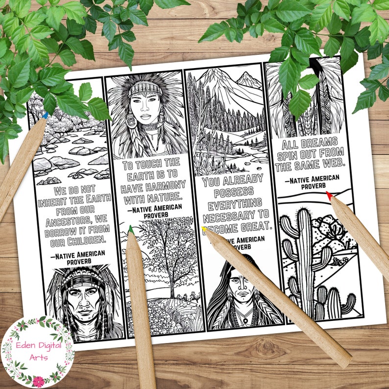 Native American Proverbs Coloring Bookmarks Nature Quotes Indigenous ...
